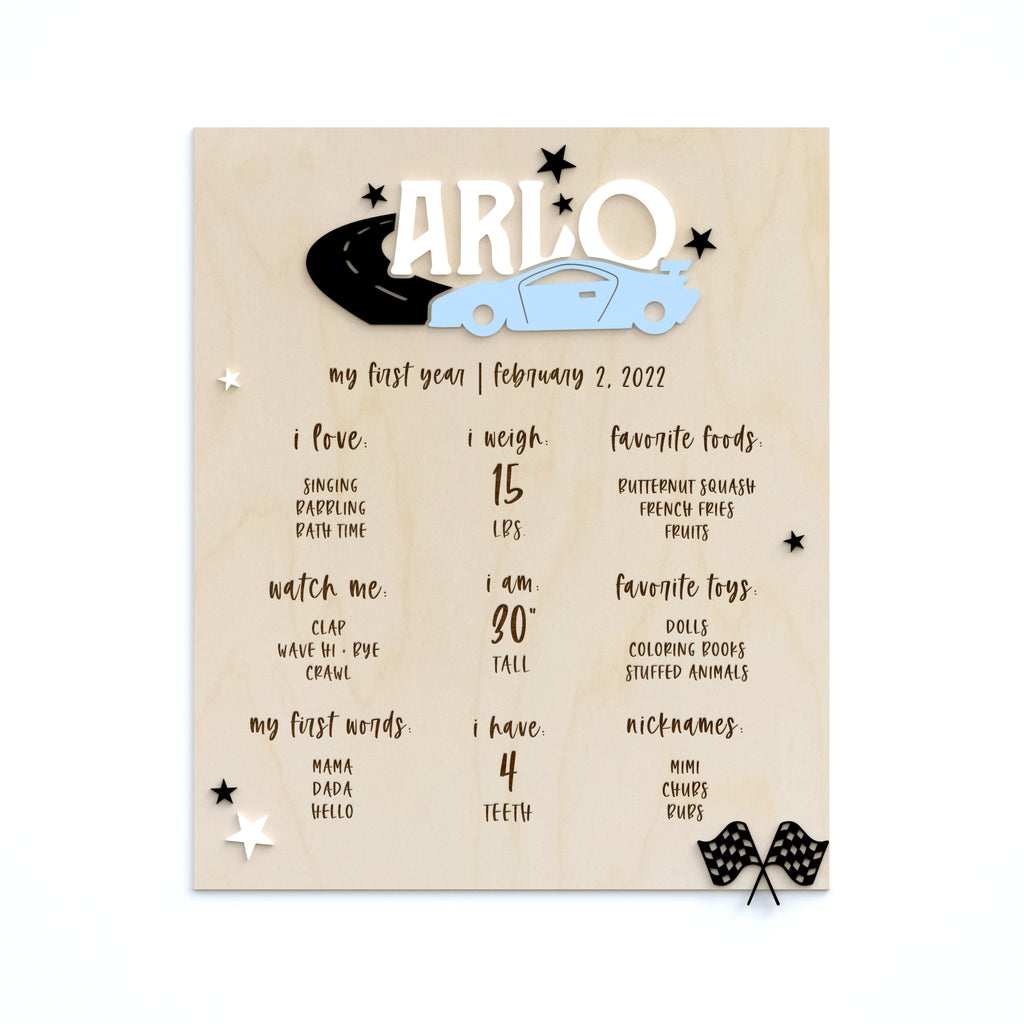 Personalized First Birthday Race Car Theme Milestone Board – The Cotton ...