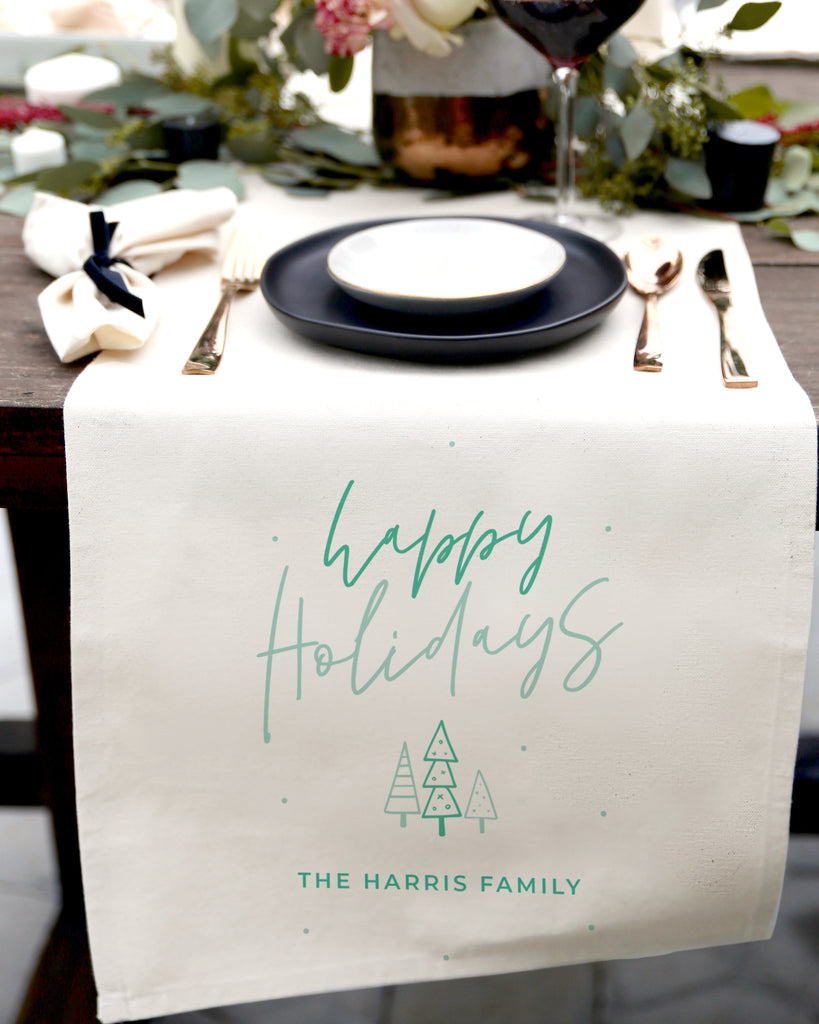 Personalized Family Last Name Happy Holidays Cotton Canvas Christmas T ...