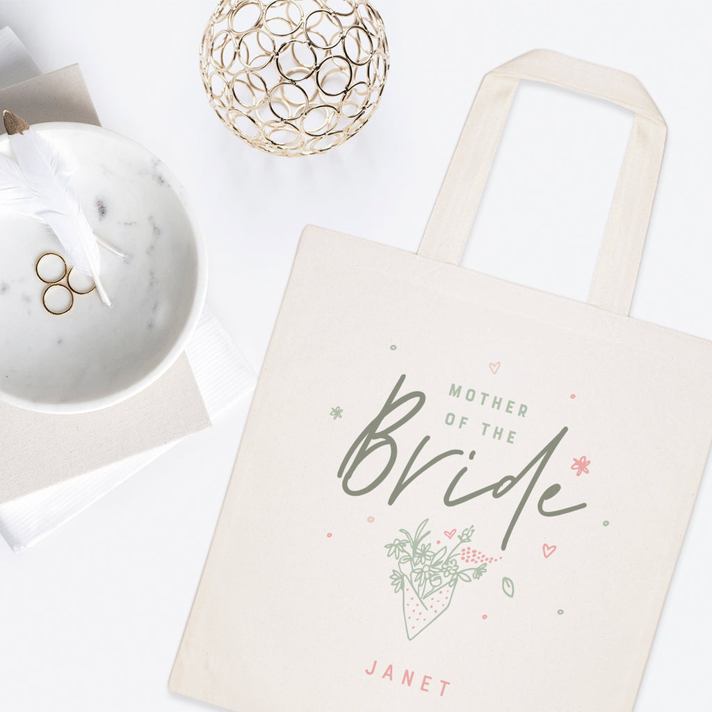 Floral Personalized Name Mother of the Bride Wedding Cotton Canvas Tot ...